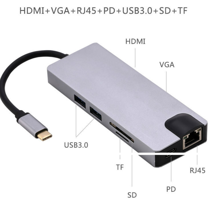 Type-C to 8 Ports Multi-Function Adapter